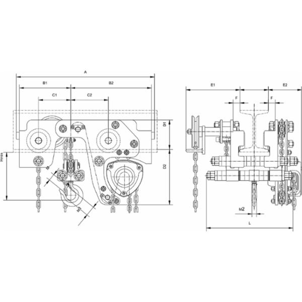 REMA KBT 200 OD takel-loopkat combinatie extreem kort 1 ton - 0923001 ...