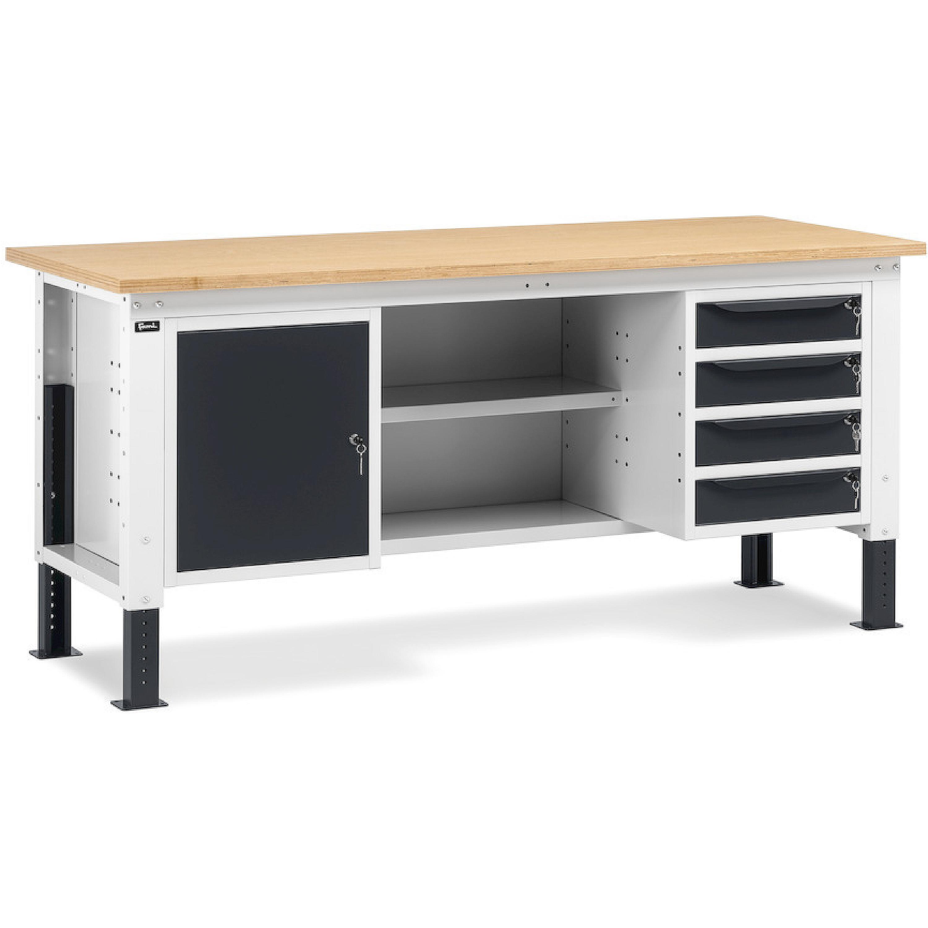 FAMI WORK UP workbench with mutiplex top 2000x750x1107 mm light grey RAL 7035 + anthracite grey ...