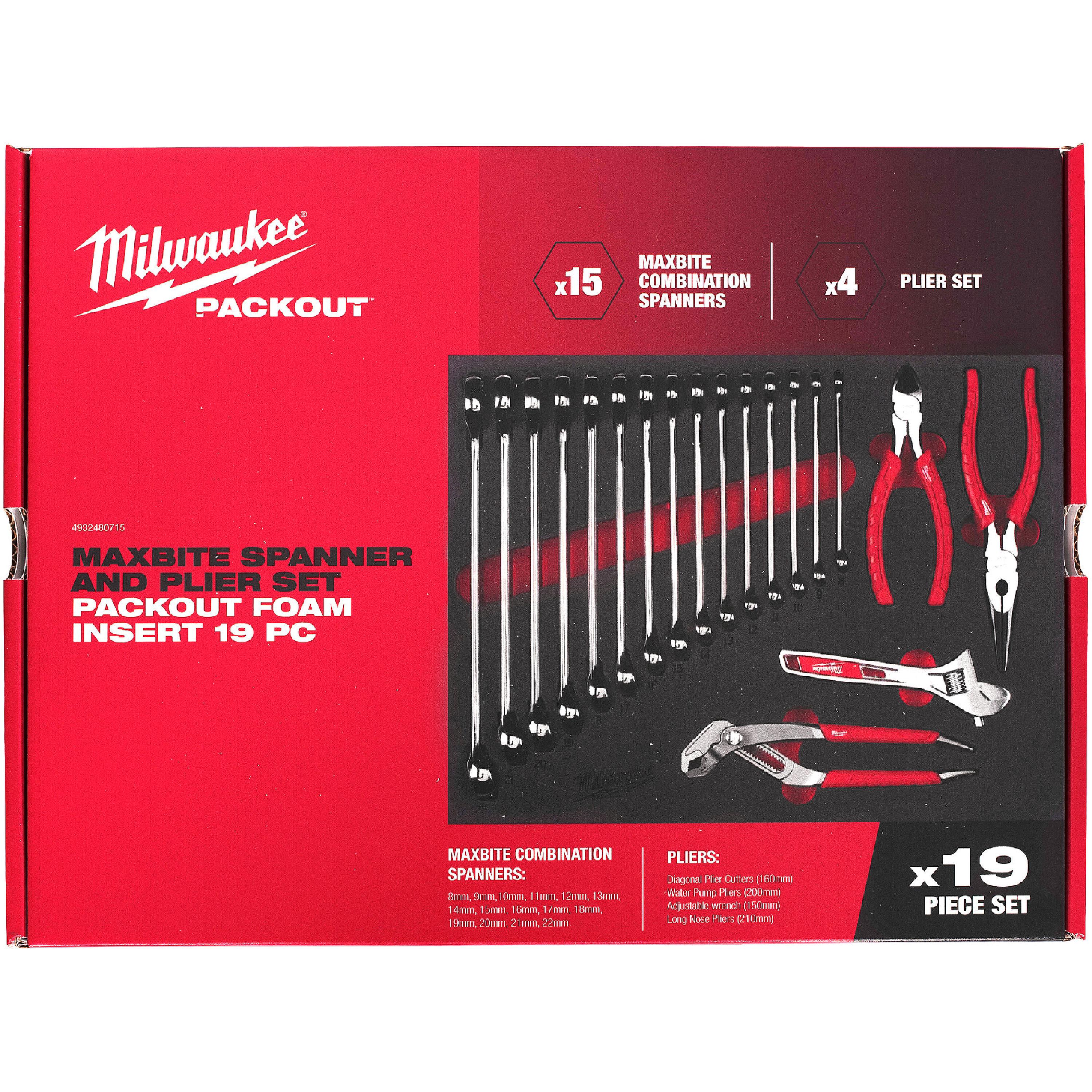 MILWAUKEE 4932480715 MAX BITE spanner and tang set in Packout foam ...